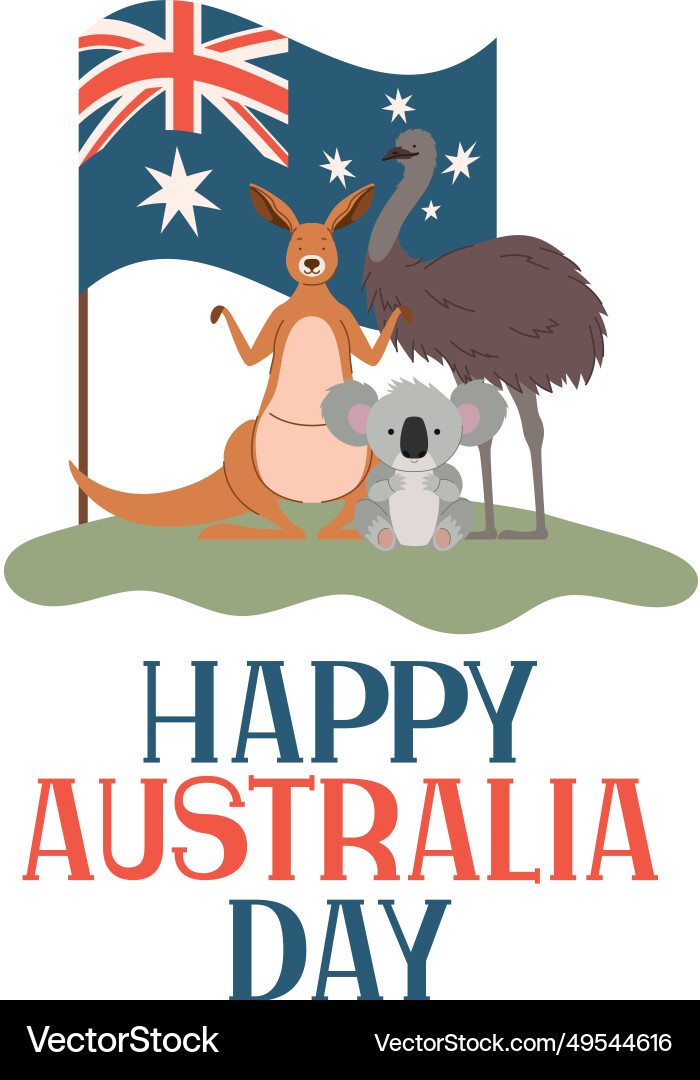 Australia day lettering with animals Royalty Free Vector