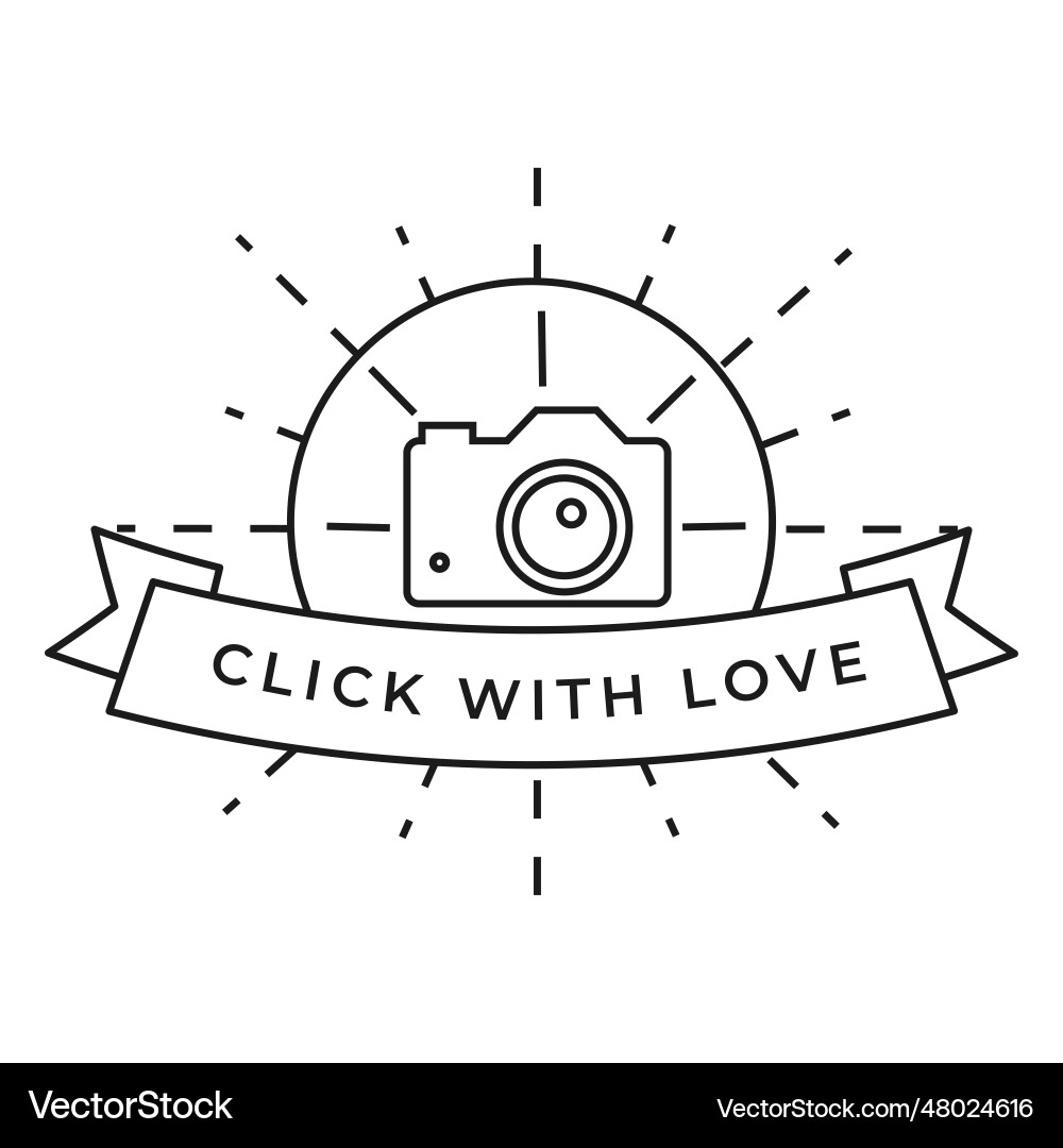 Click with love camera lens objective flash badge Vector Image