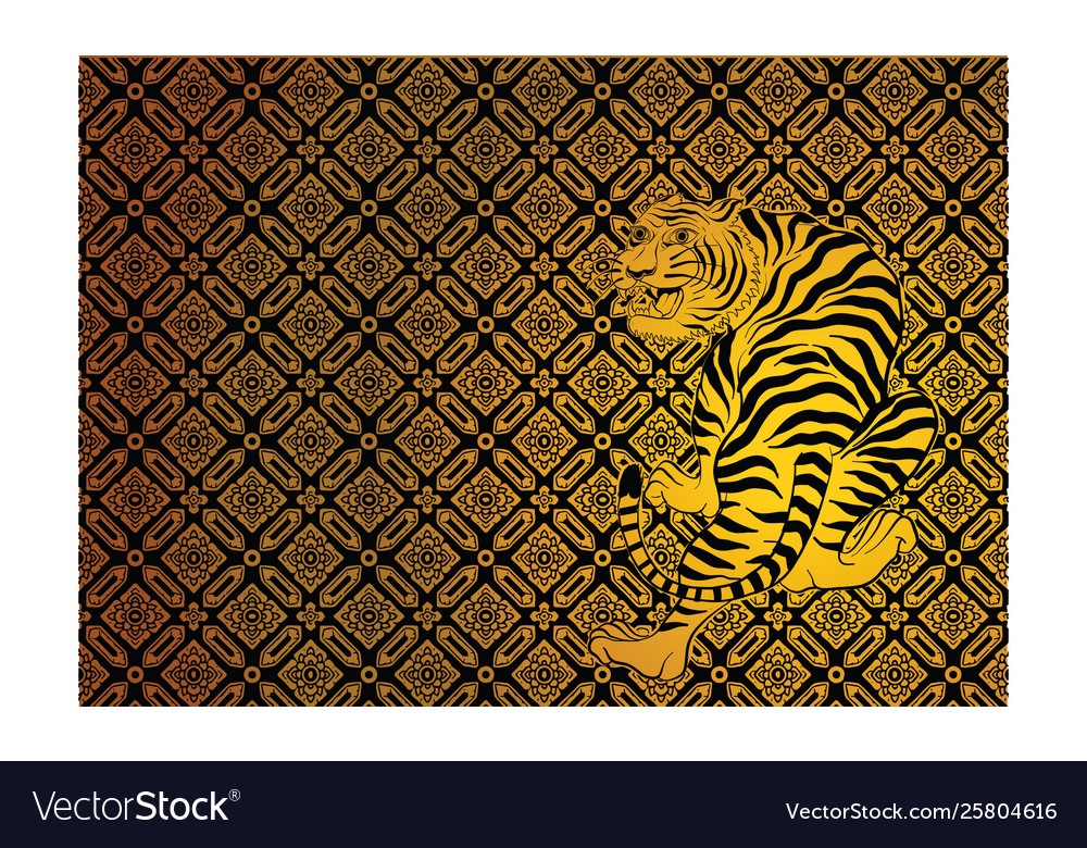 Tiger on weave pattern background Royalty Free Vector Image