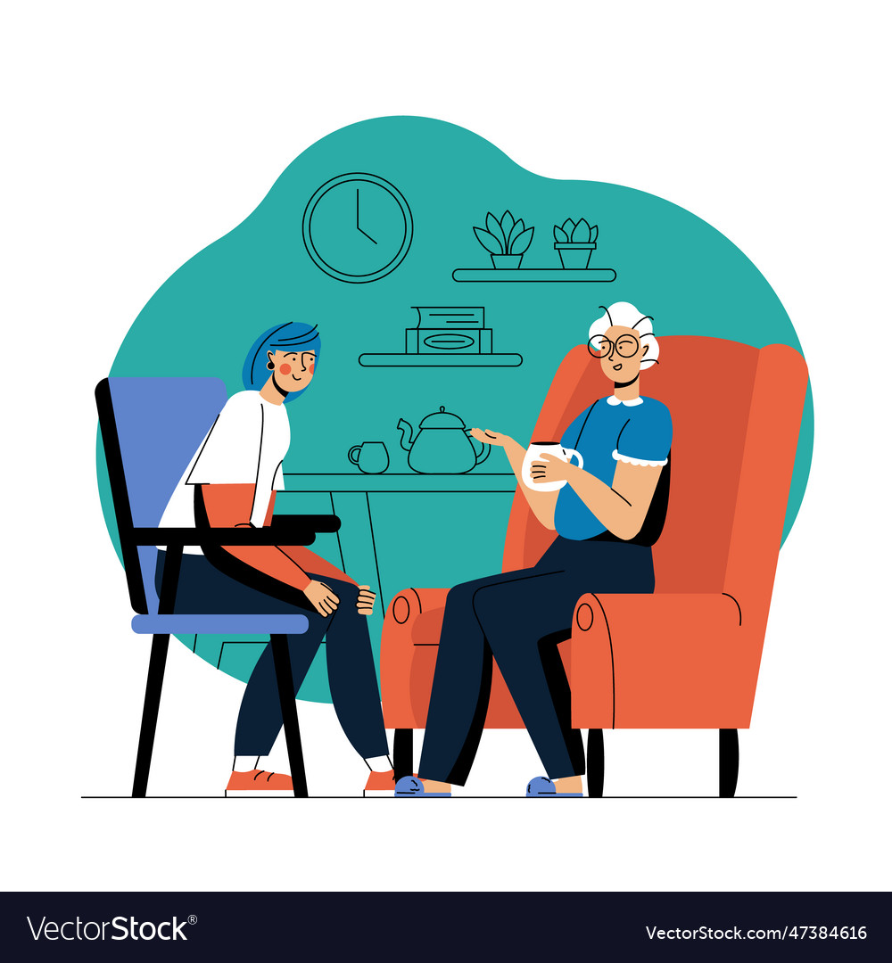 Young Lady And Old Woman Sitting On Armchair Vector Image