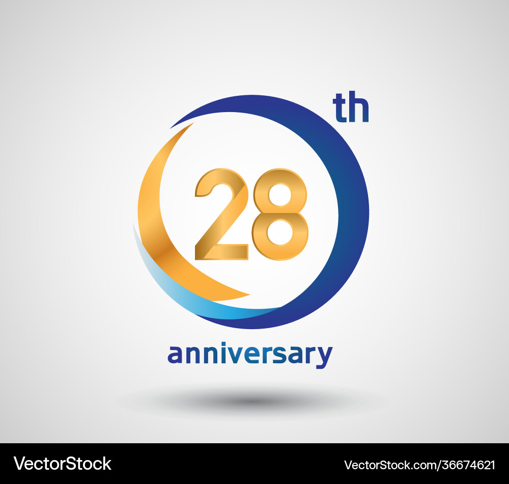 28 anniversary design with blue and golden circle Vector Image