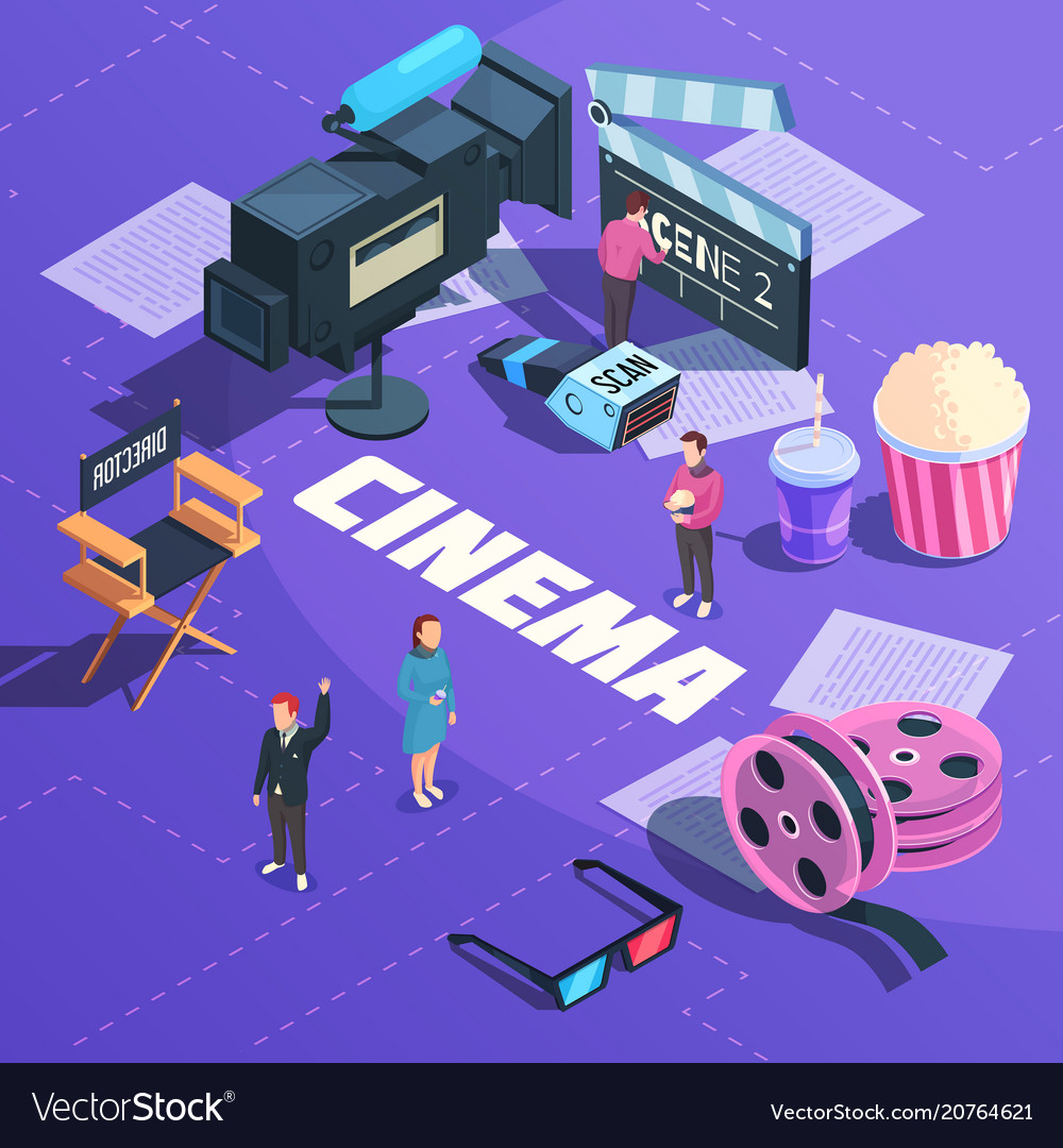 Cinema isometric composition Royalty Free Vector Image