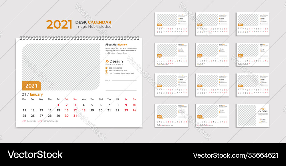 Desk calendar 2021 template calendar 2021 Vector Image