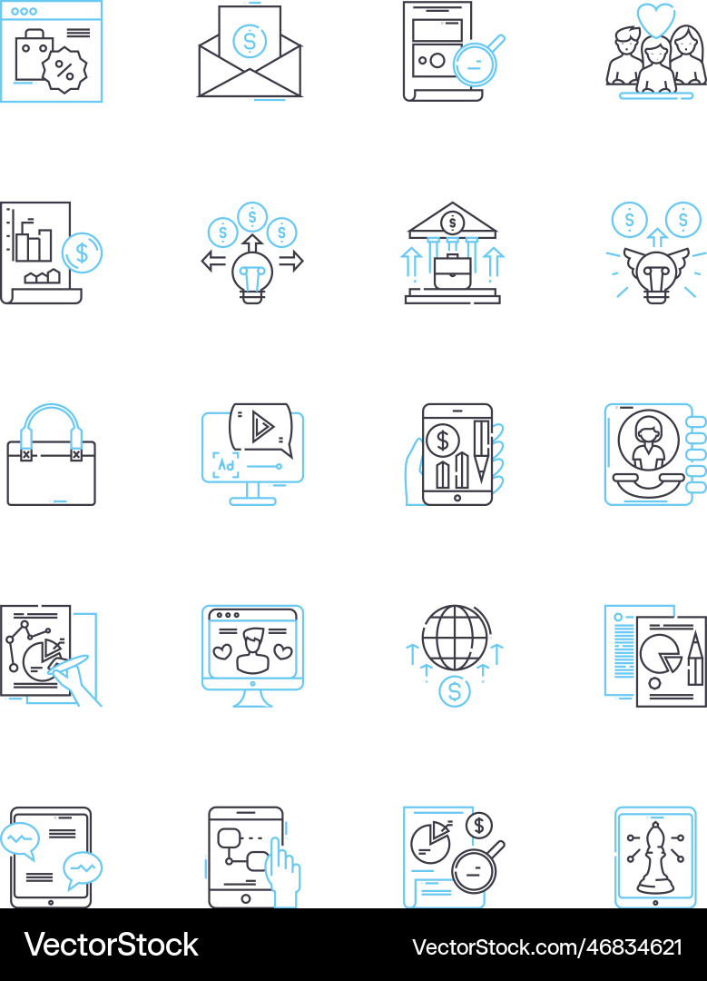 Email advertising linear icons set newsletter Vector Image