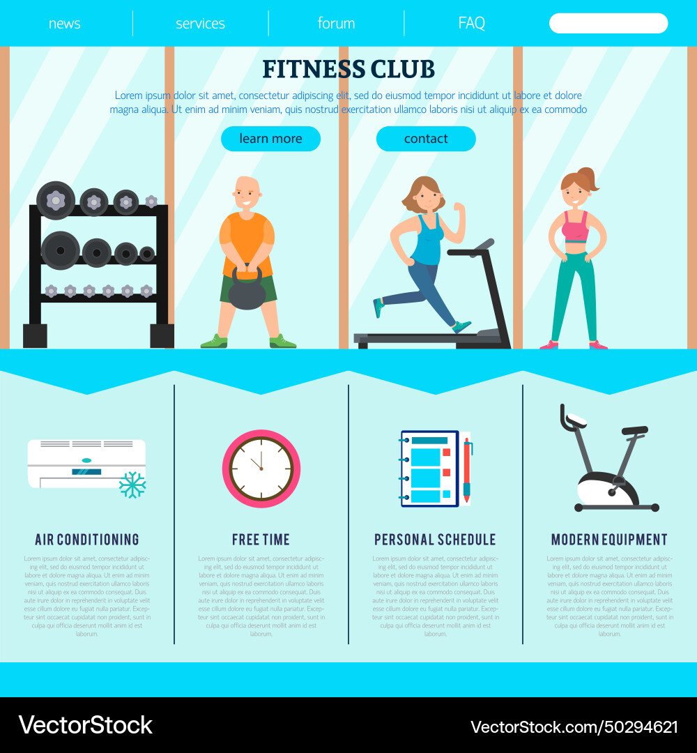 Flat fitness club web page template Royalty Free Vector