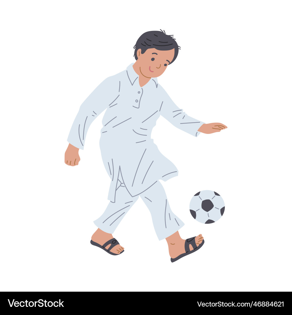Happy arab boy playing football game flat Vector Image