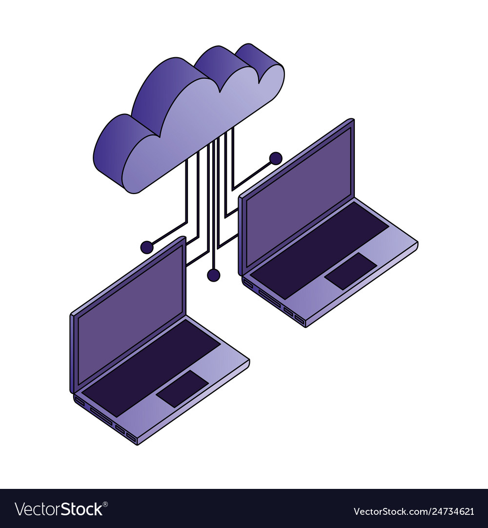 Laptop computer with cloud computing Royalty Free Vector