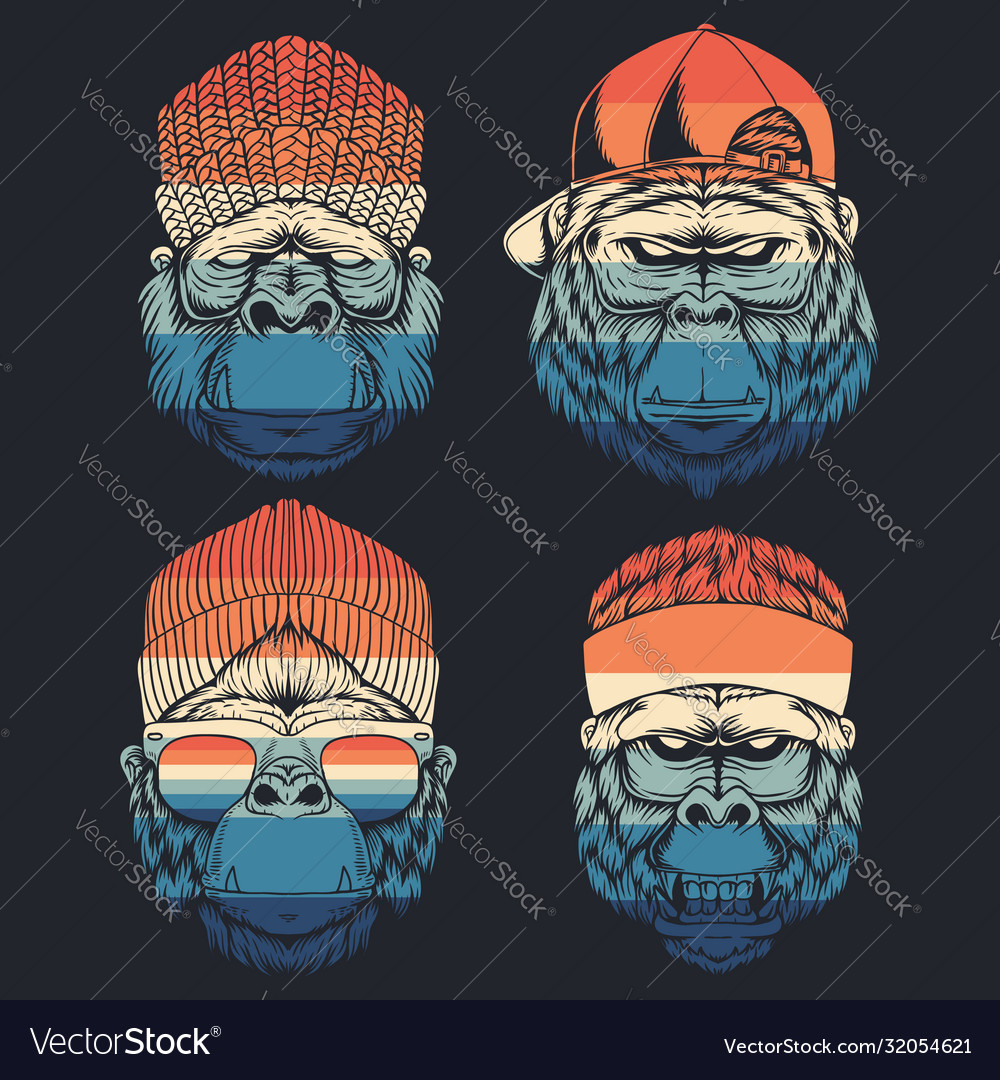 Monkey cool collection retro Royalty Free Vector Image