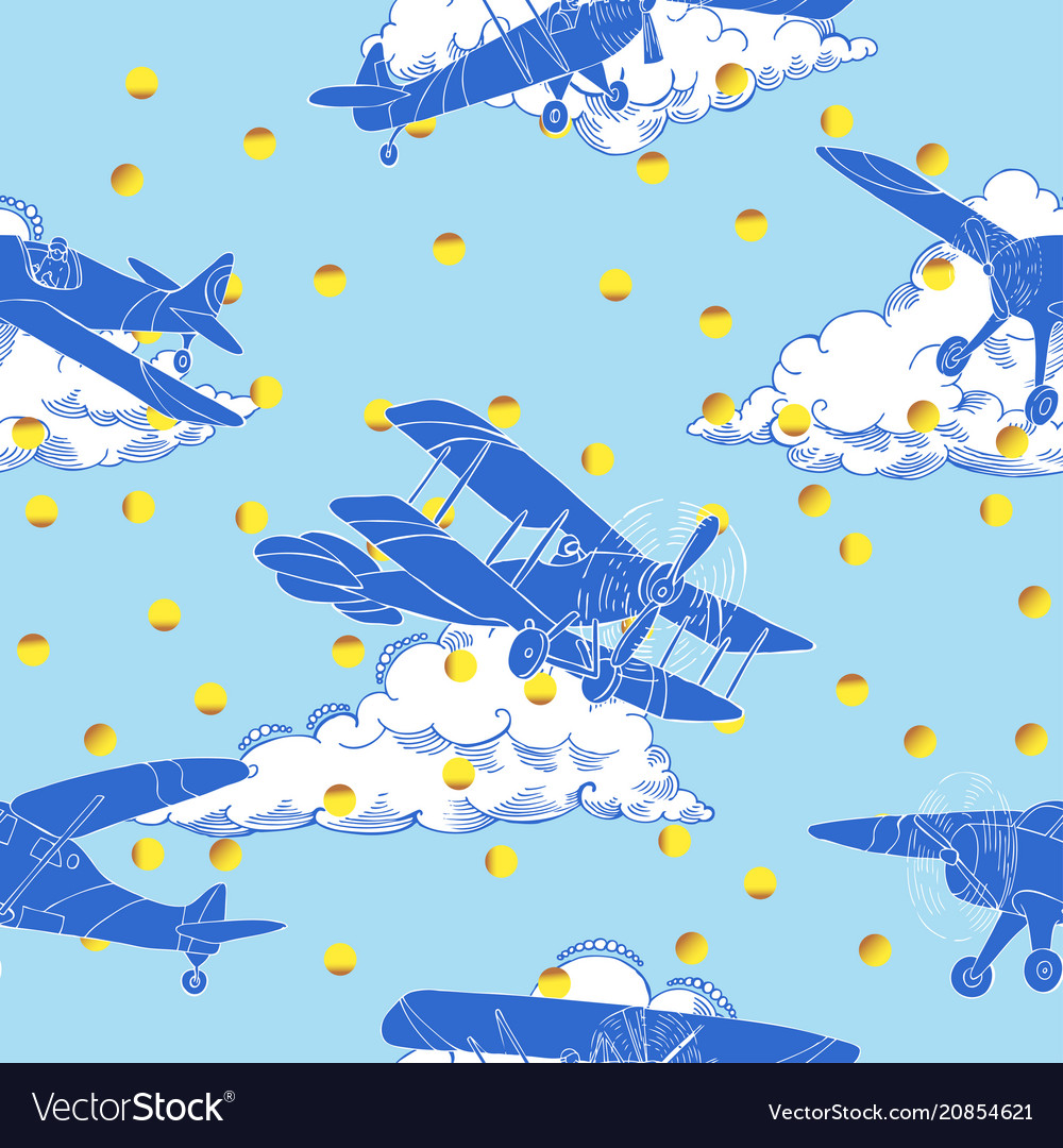 Seamless pattern with clouds and airplanes Vector Image