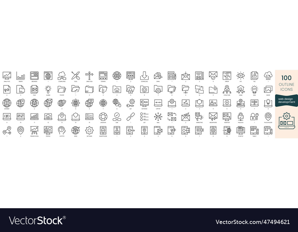 Set of web design development icons thin outline Vector Image