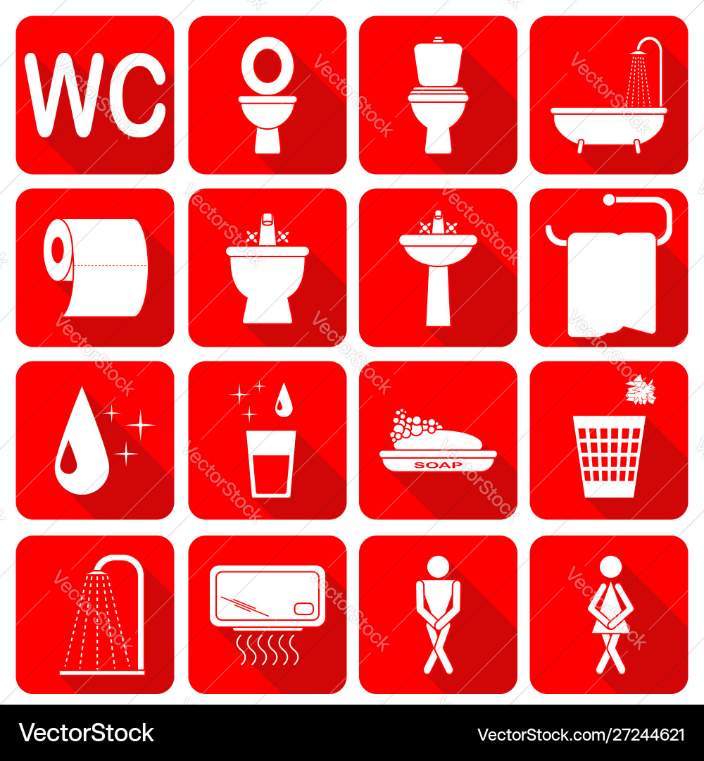 Set toilet icons on red background Royalty Free Vector Image