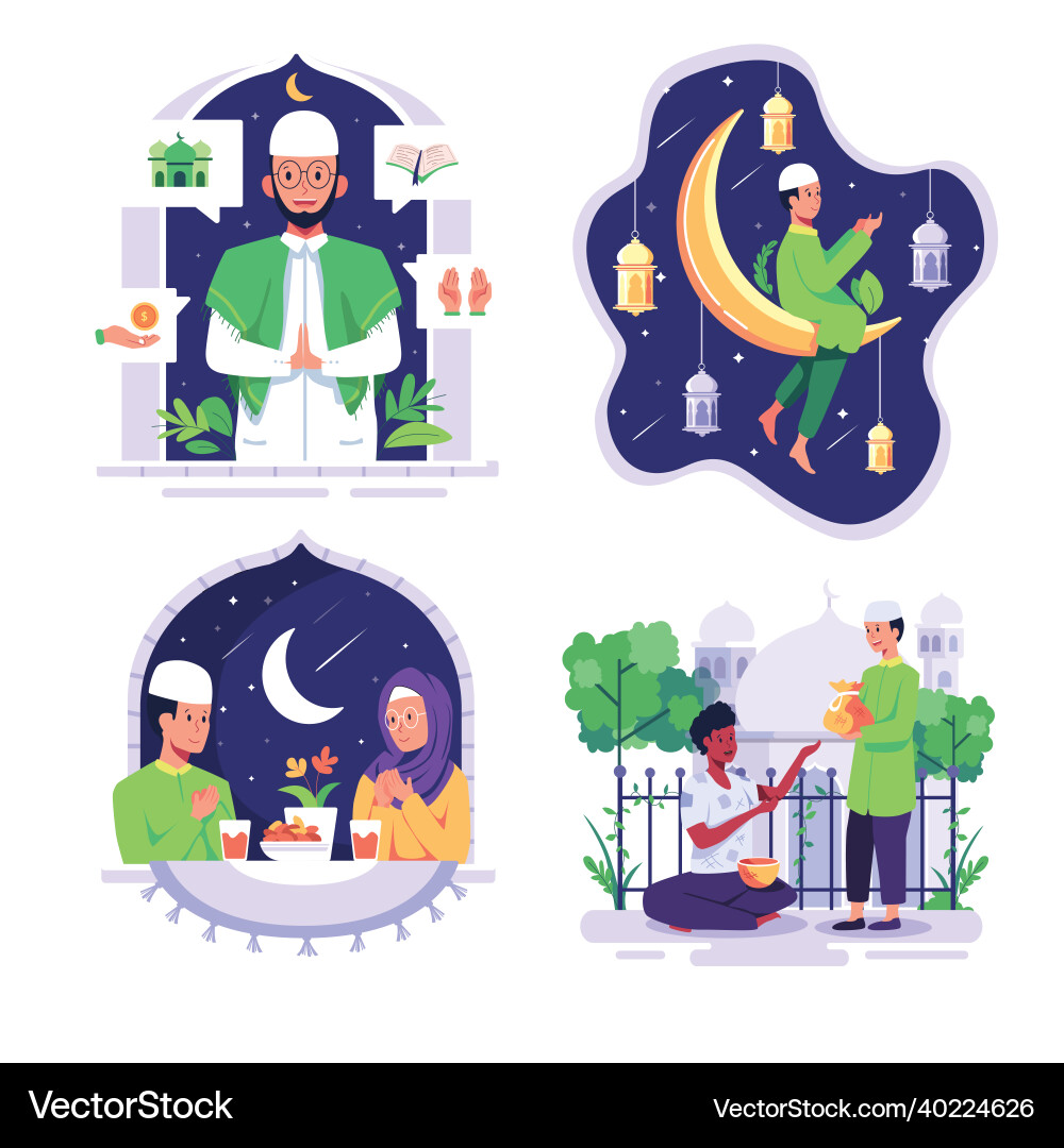 Bundle muslim people in cartoon character Vector Image