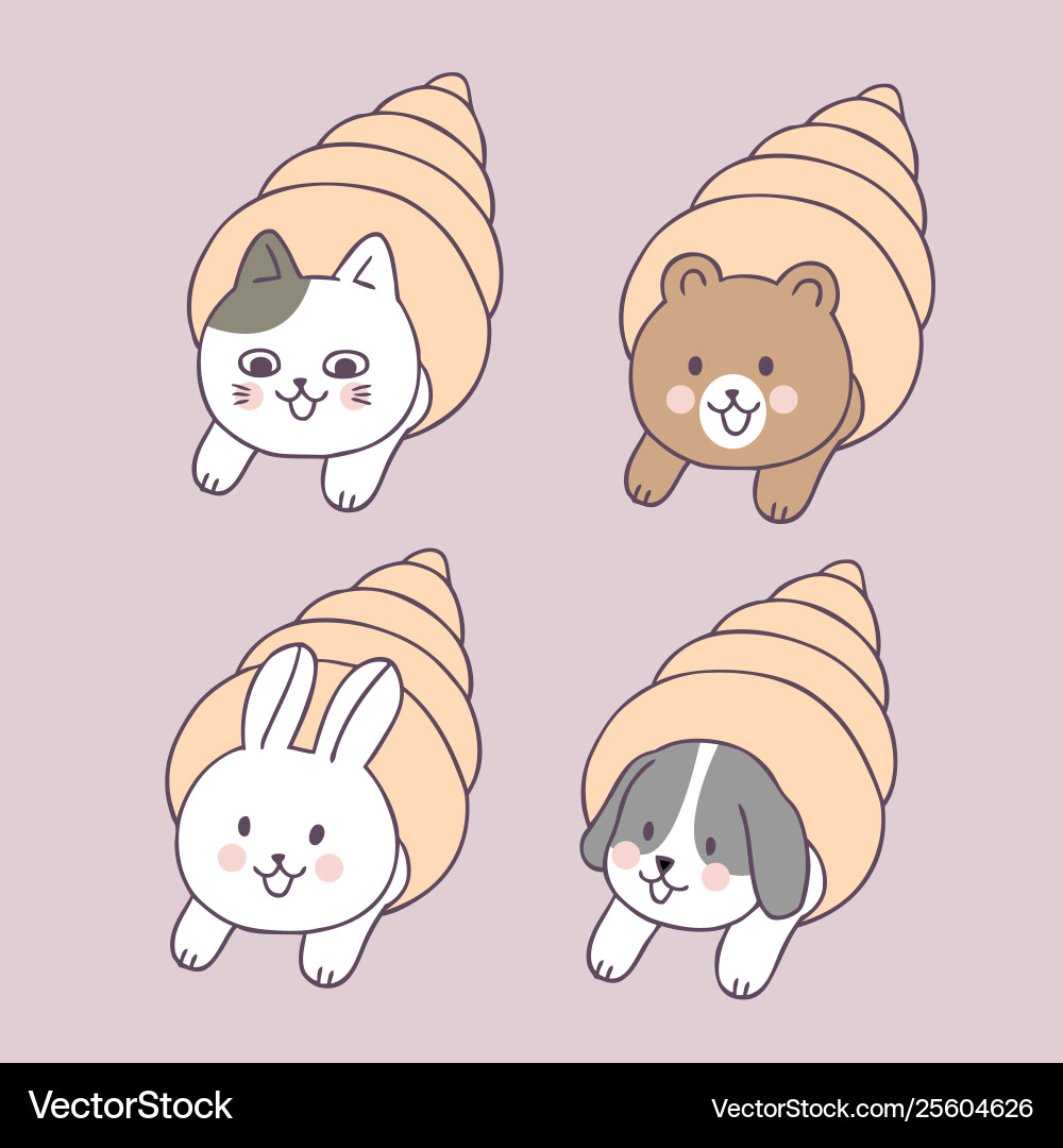 Cartoon cute animal and shell Royalty Free Vector Image