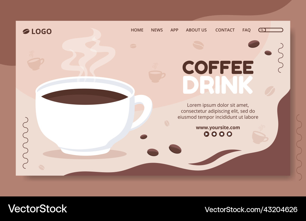 Coffee cup social media landing page template Vector Image
