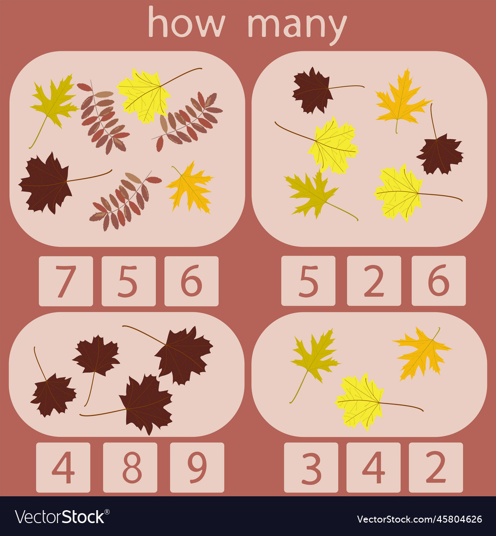 Count how many autumn leaves are in the picture Vector Image