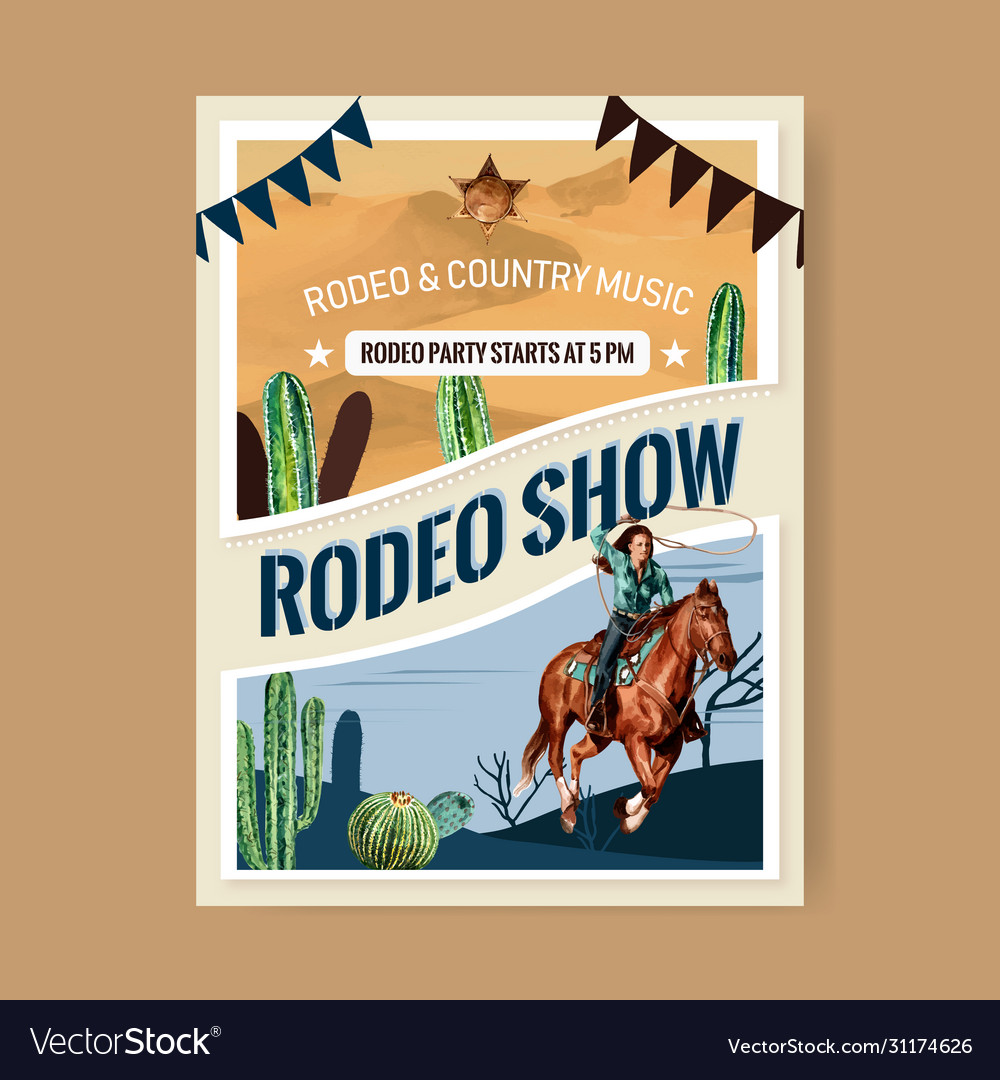 Cowboy poster design with man horse cactus Vector Image