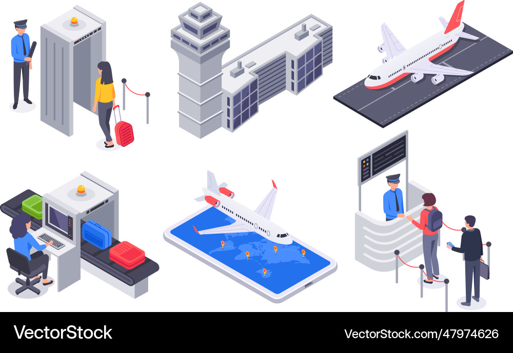 Isometric airport passengers tourism flight Vector Image