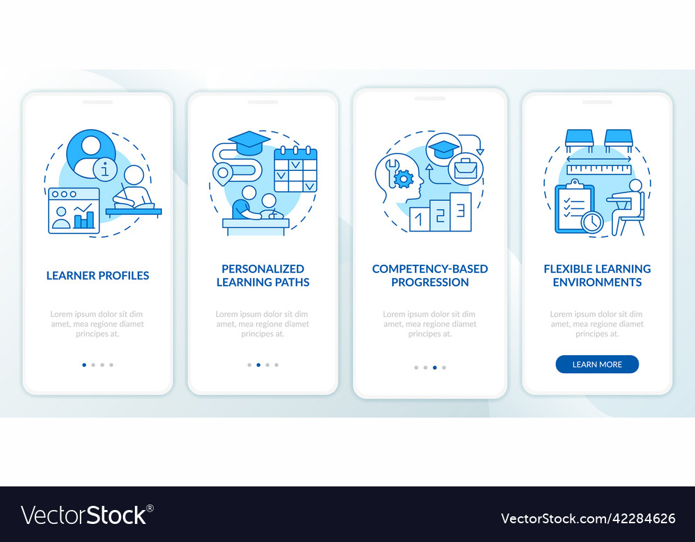 Personalized learning blue onboarding mobile app Vector Image