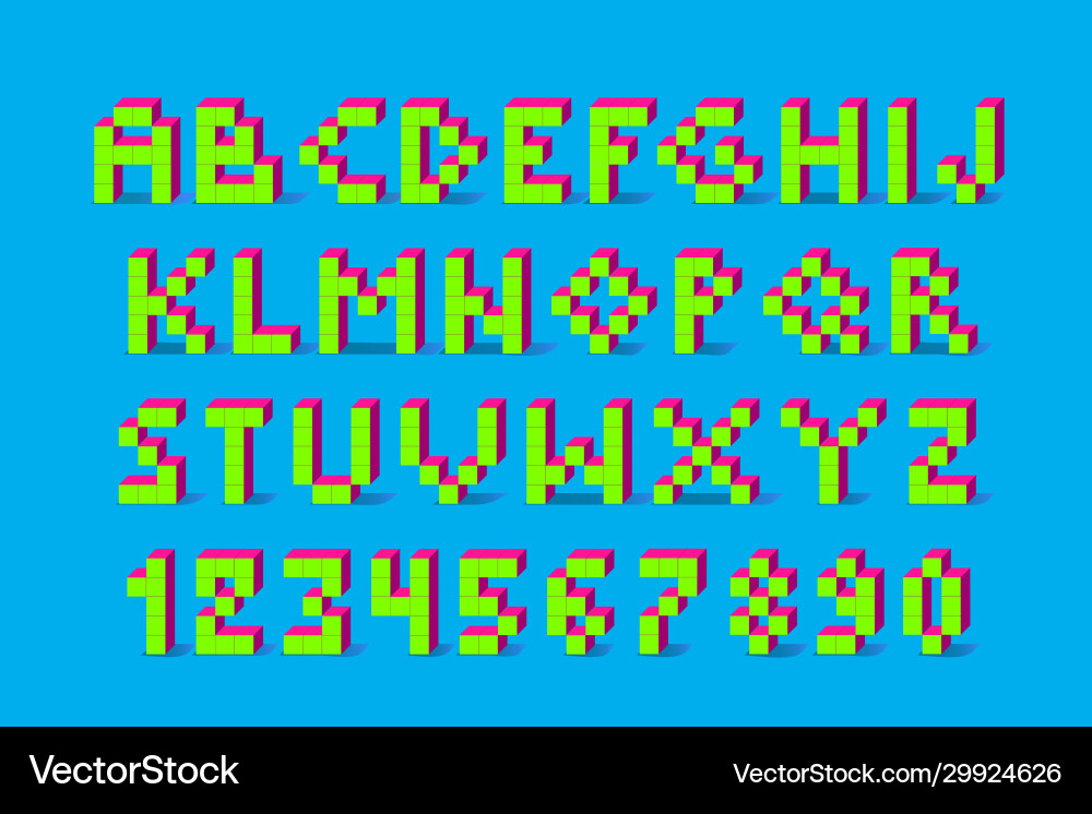 Pixel retro video game font 80 s alphabet Vector Image