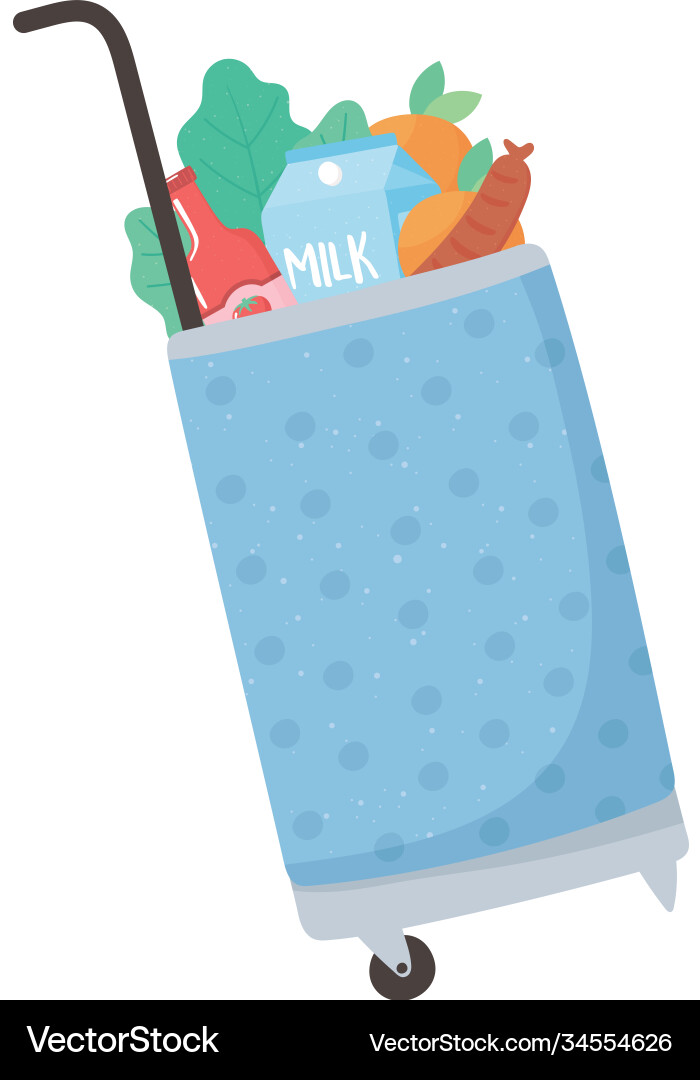 Shopping trolley with different goods grocery Vector Image