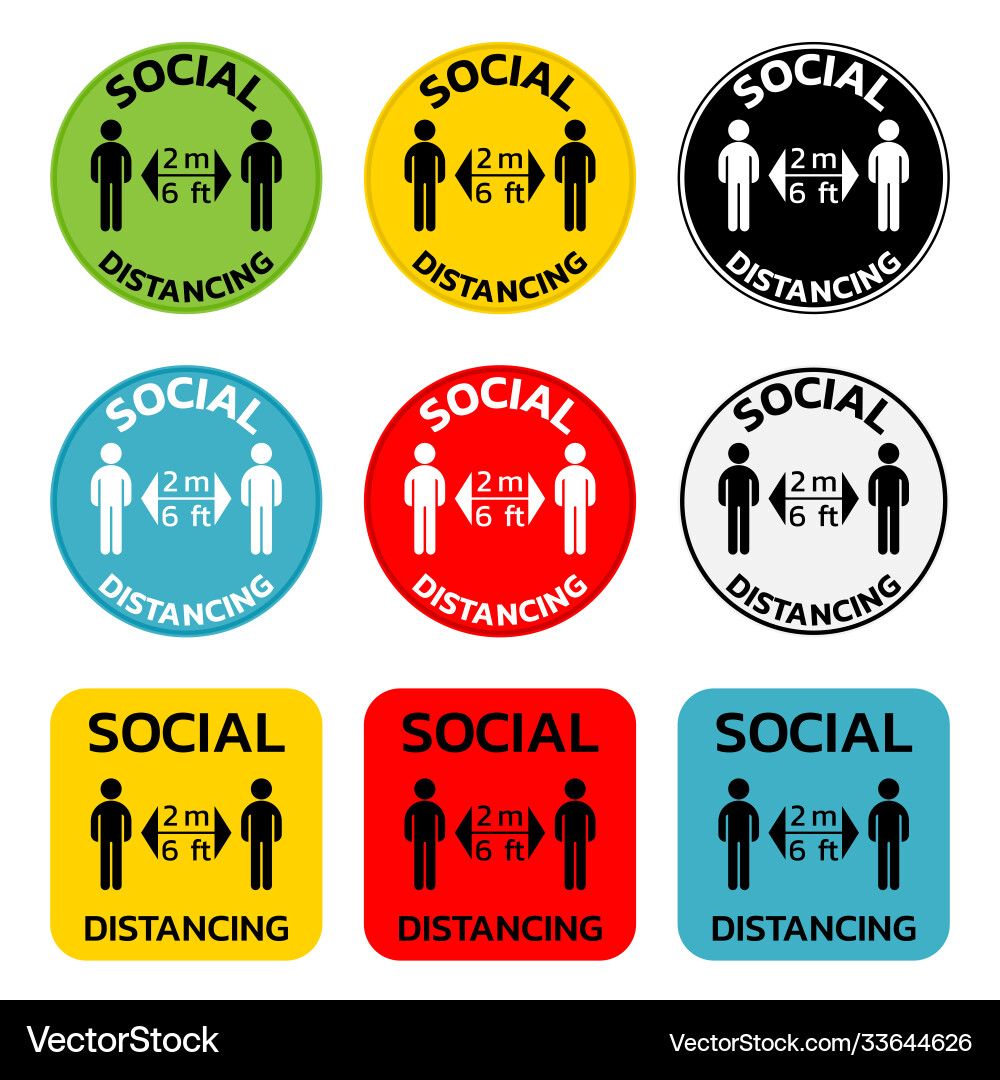 Social distancing set sticker icons design Vector Image