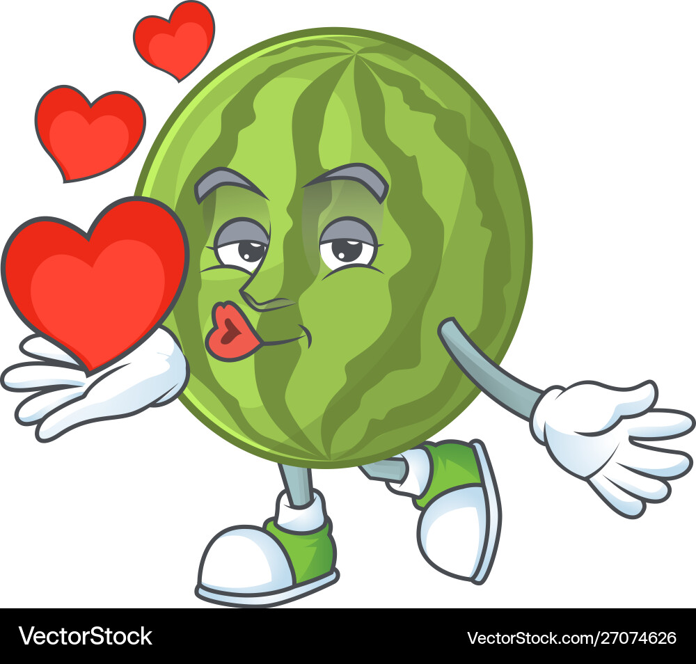 With heart watermelon fruit fresh cartoon Vector Image