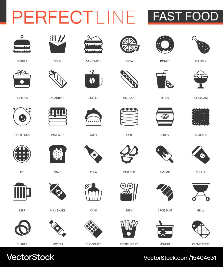 Black classic fast food web icons set Royalty Free Vector