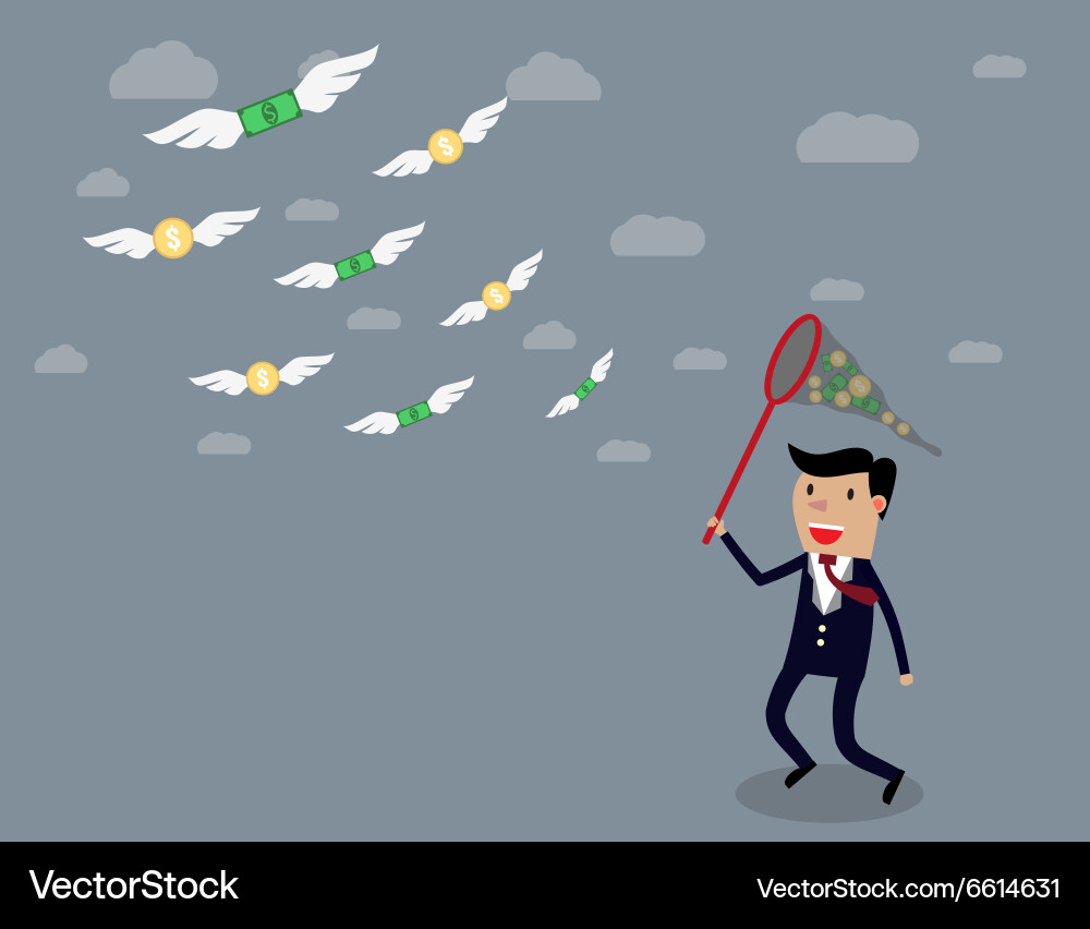 Businessman running with butterfly net Royalty Free Vector