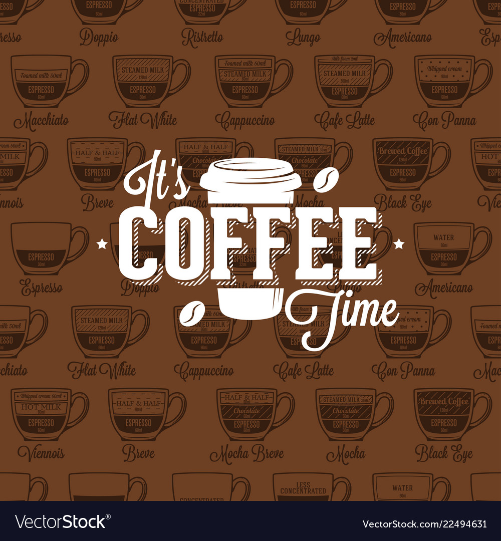 Coffee logo on seamless pattern type Royalty Free Vector