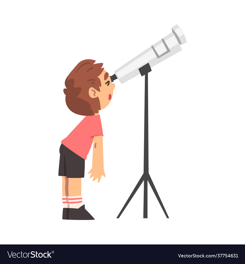 Curious little boy observing solar planets Vector Image Curious little boy observing solar planets Vector Image
