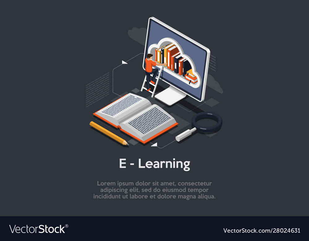 Isometric e-learning concept industry Royalty Free Vector