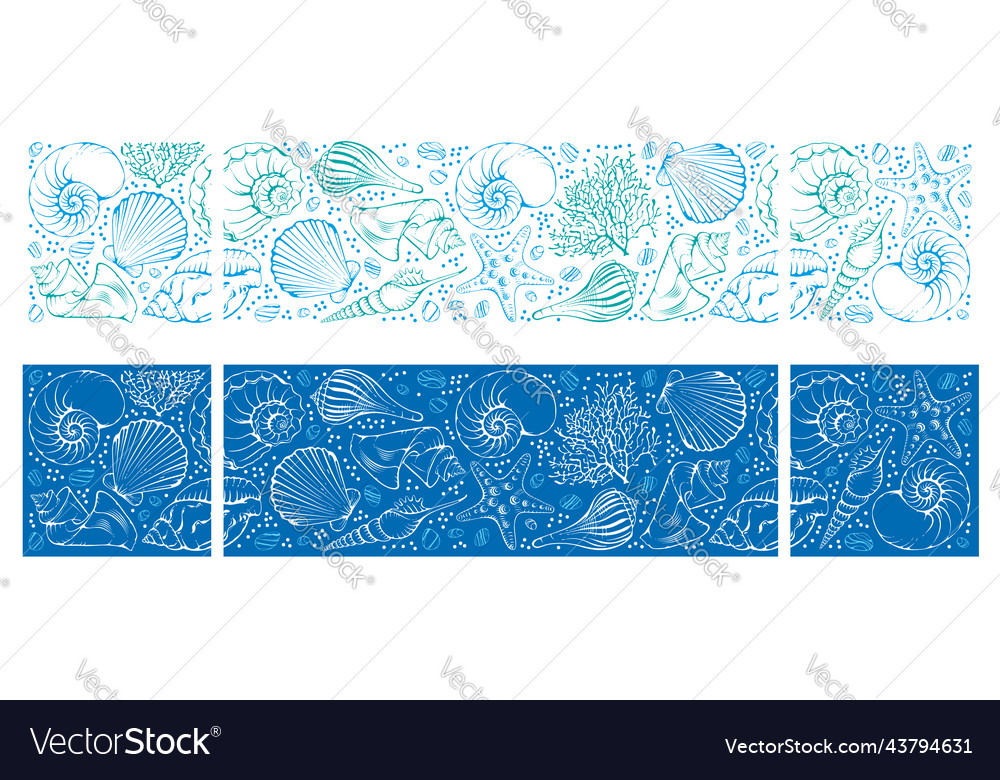 Shell seamless pattern set Royalty Free Vector Image