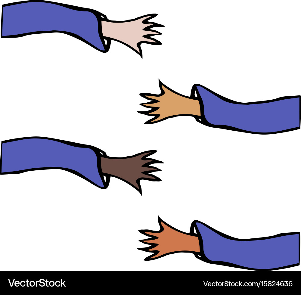 Cartoon hands stretch towards each other arms Vector Image