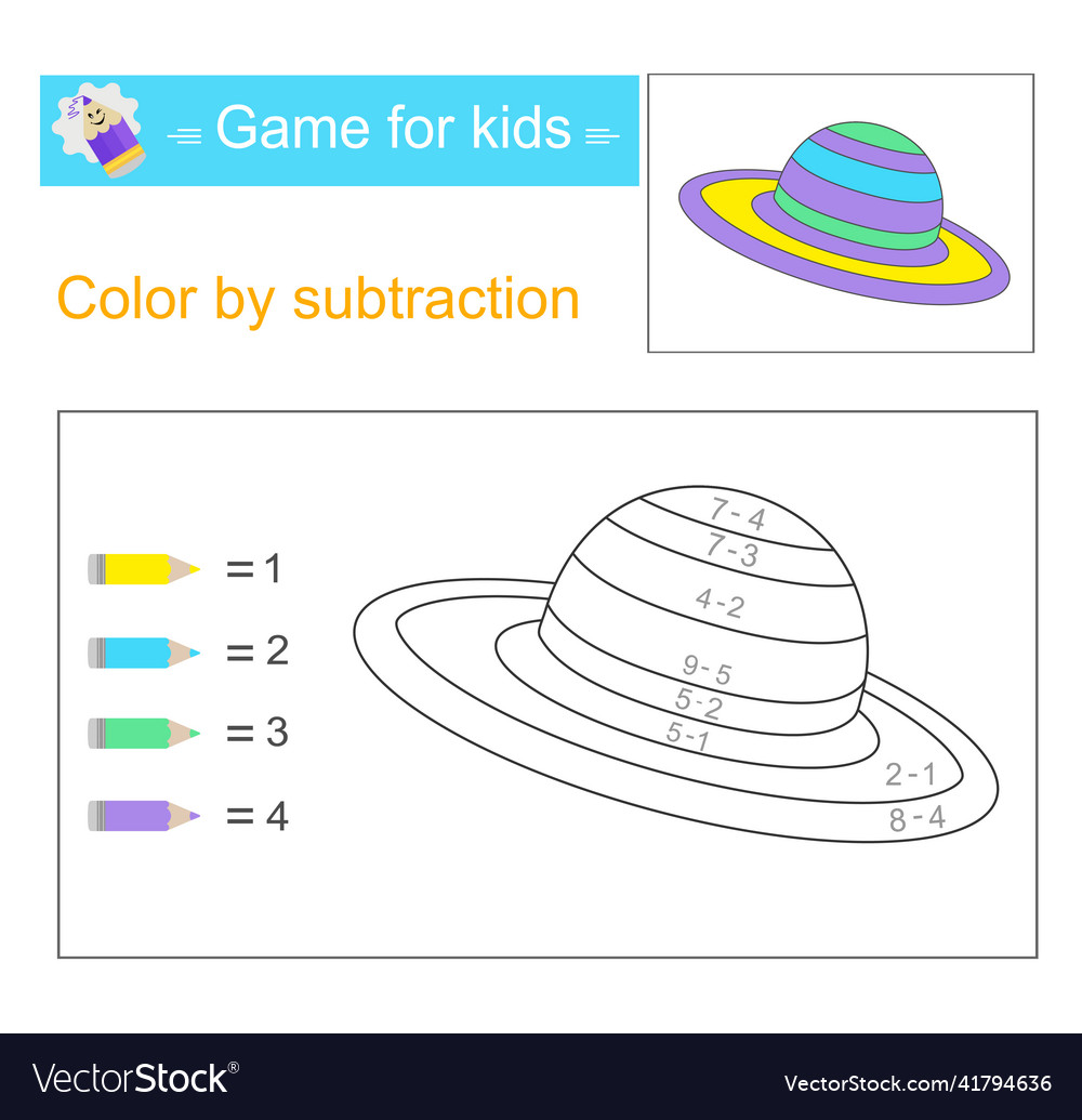 Color by subtraction math activity for kids Vector Image