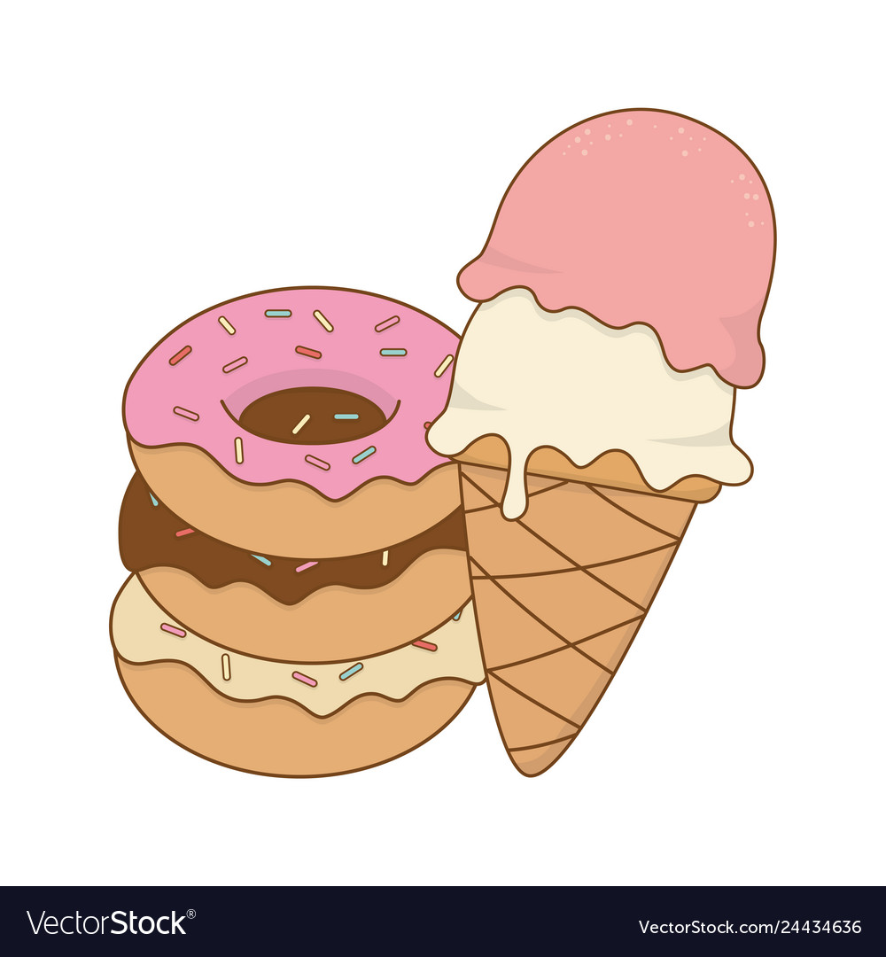 Delicious sweet ice cream and donuts Royalty Free Vector