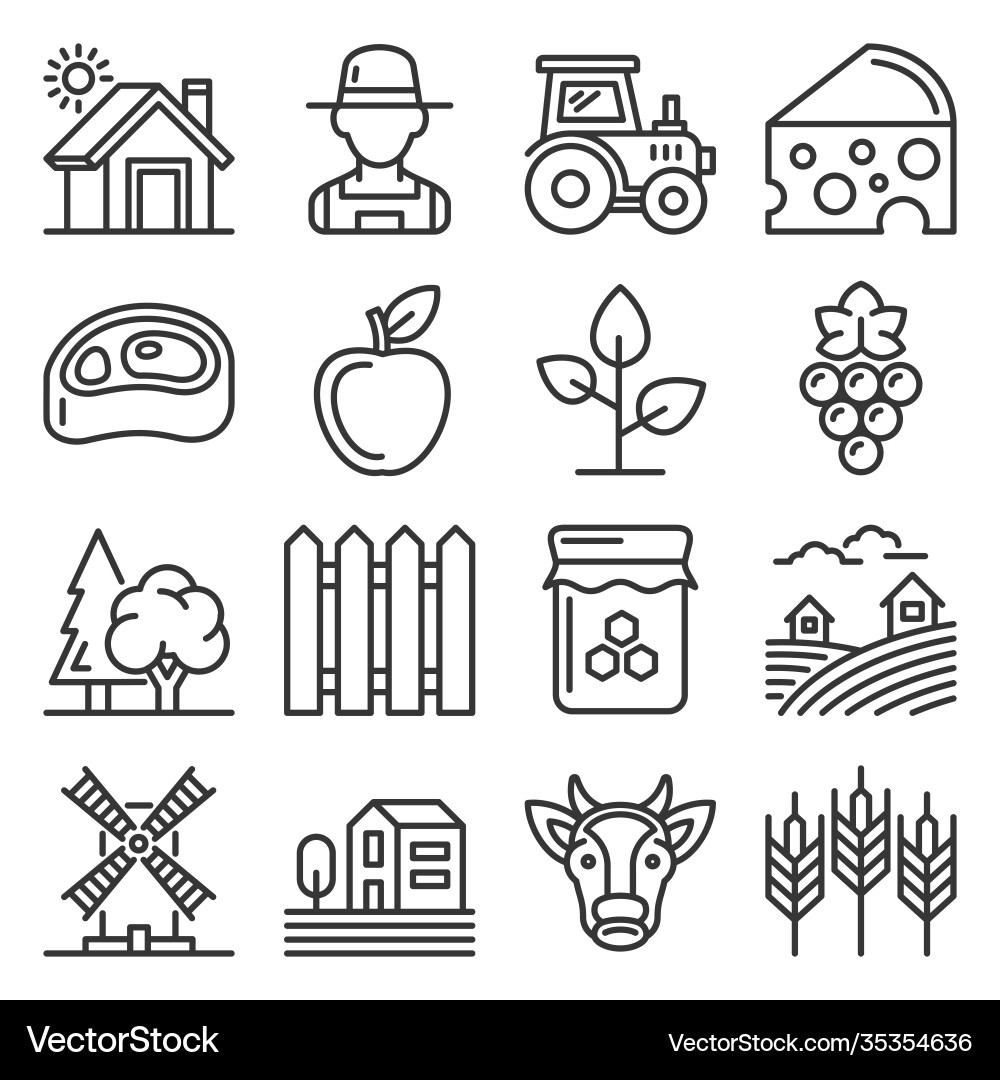 Farm icons set on white background line style Vector Image