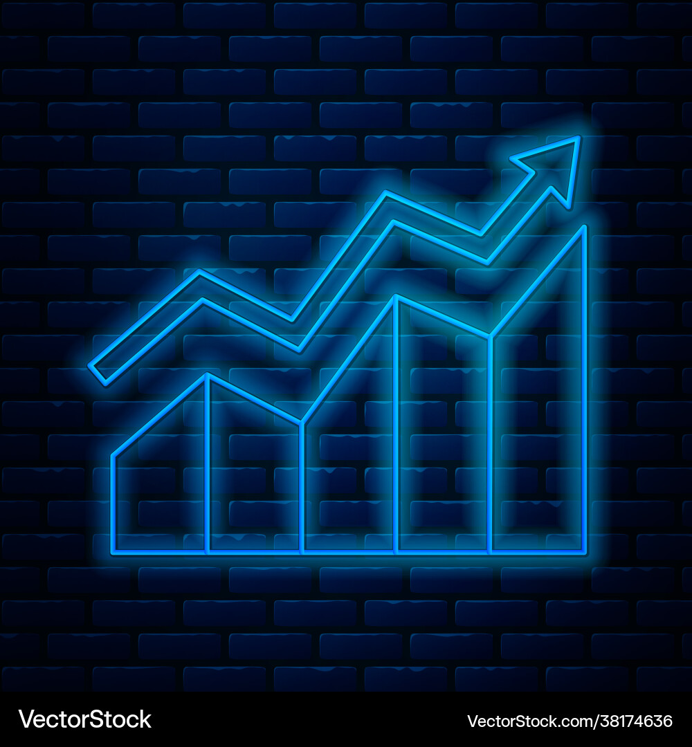 Glowing neon line financial growth increase icon Vector Image