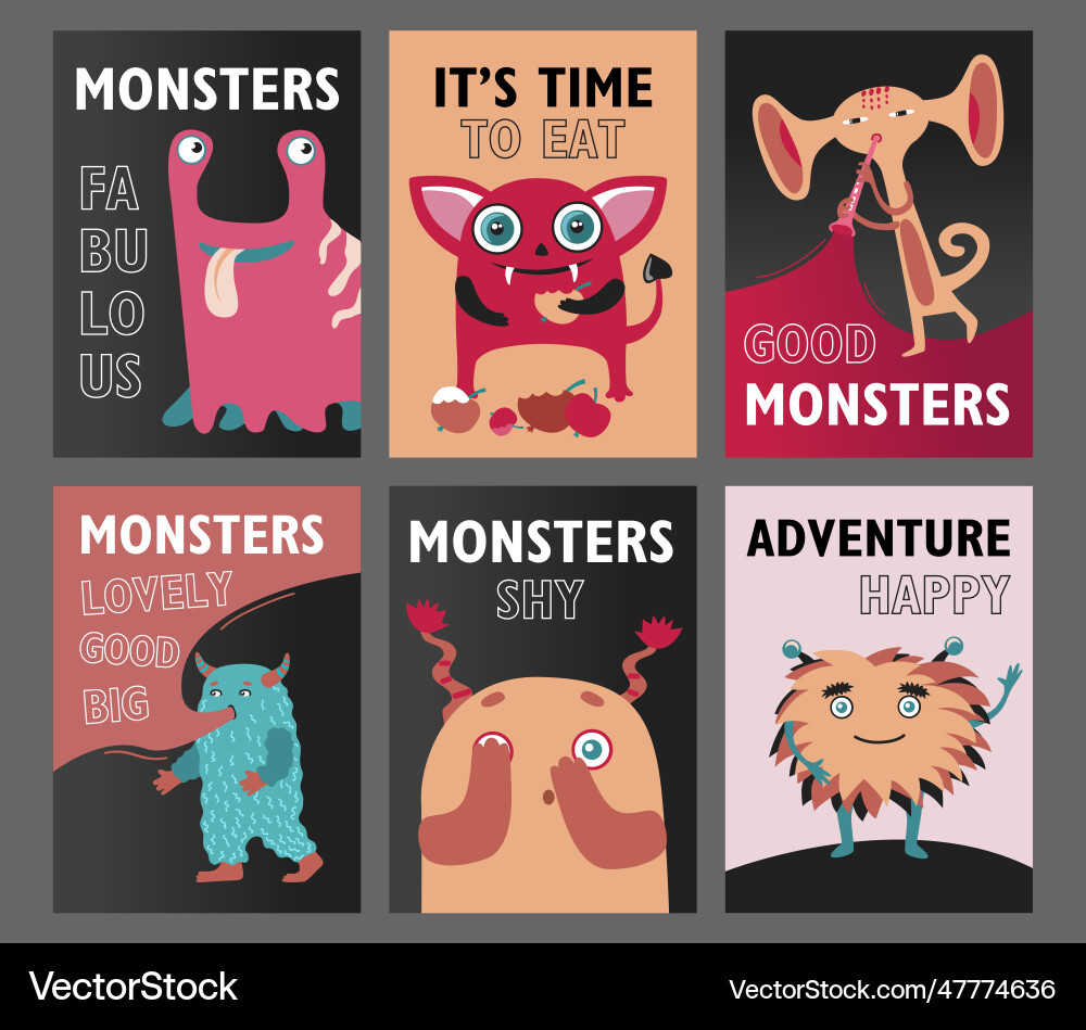 Monsters flyers set Royalty Free Vector Image - VectorStock