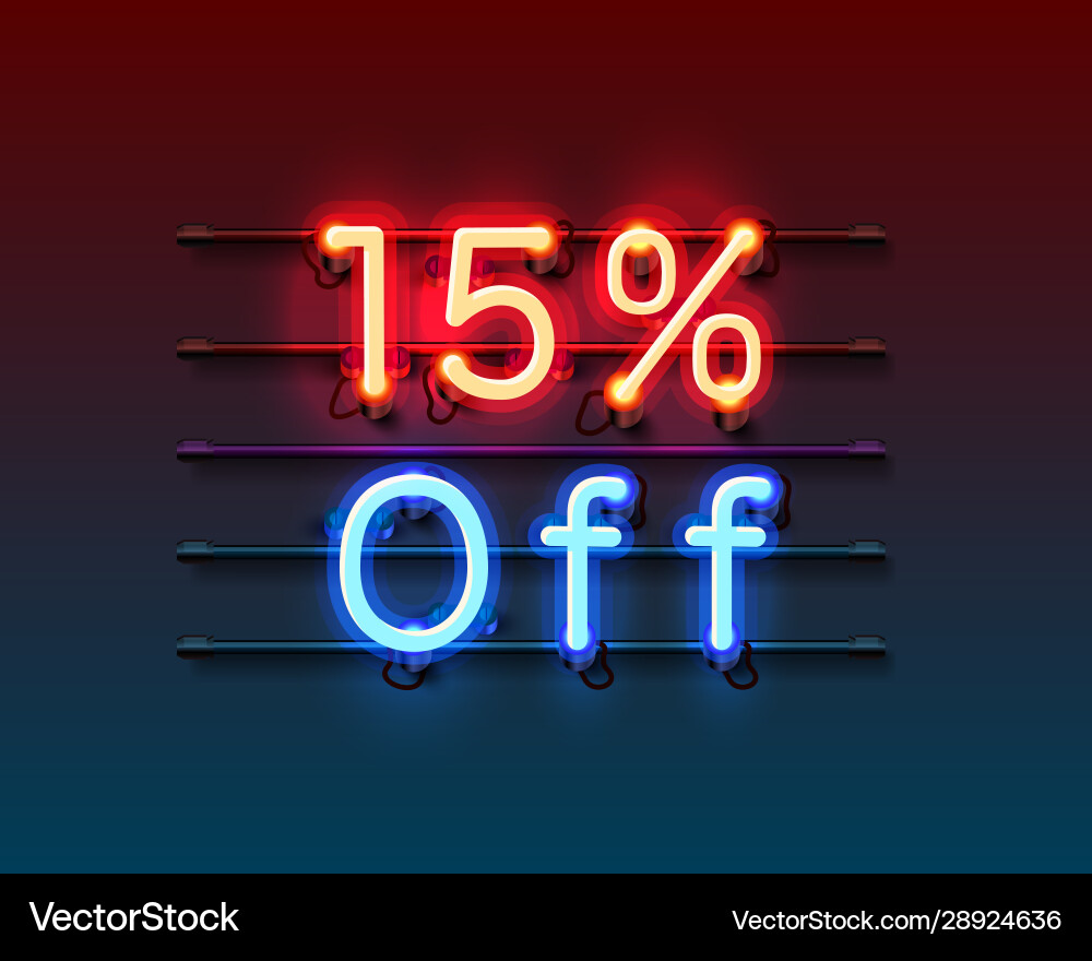 Neon frame 15 off text banner night sign board Vector Image
