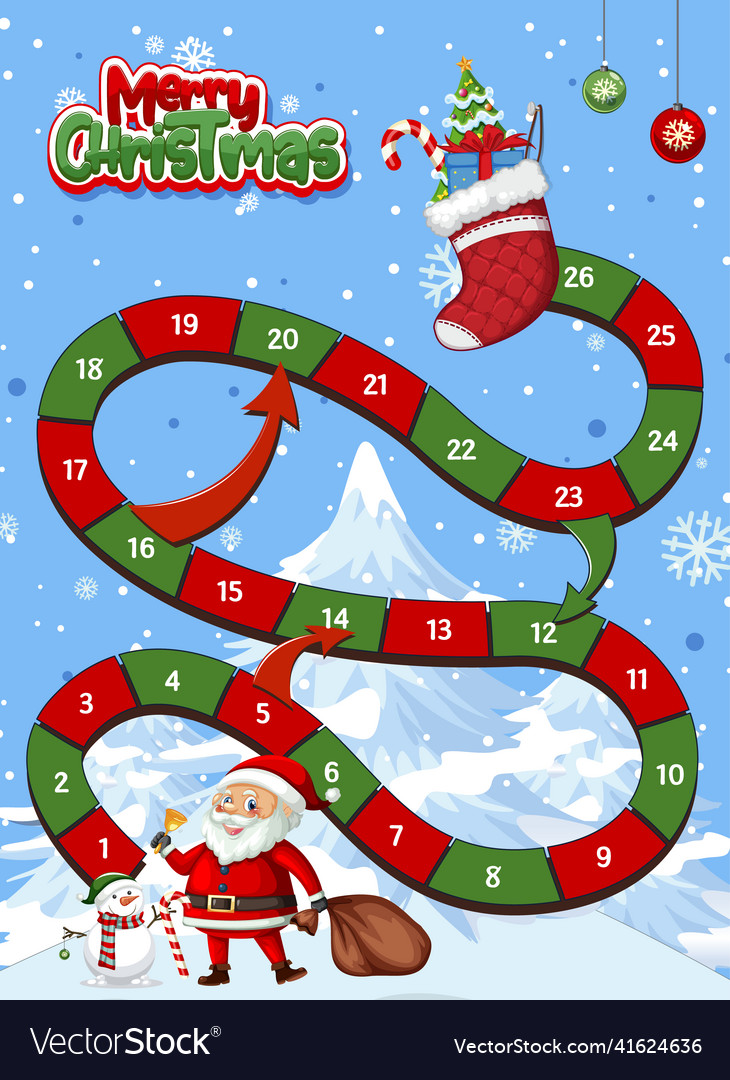 Snake and ladders game template with christmas Vector Image
