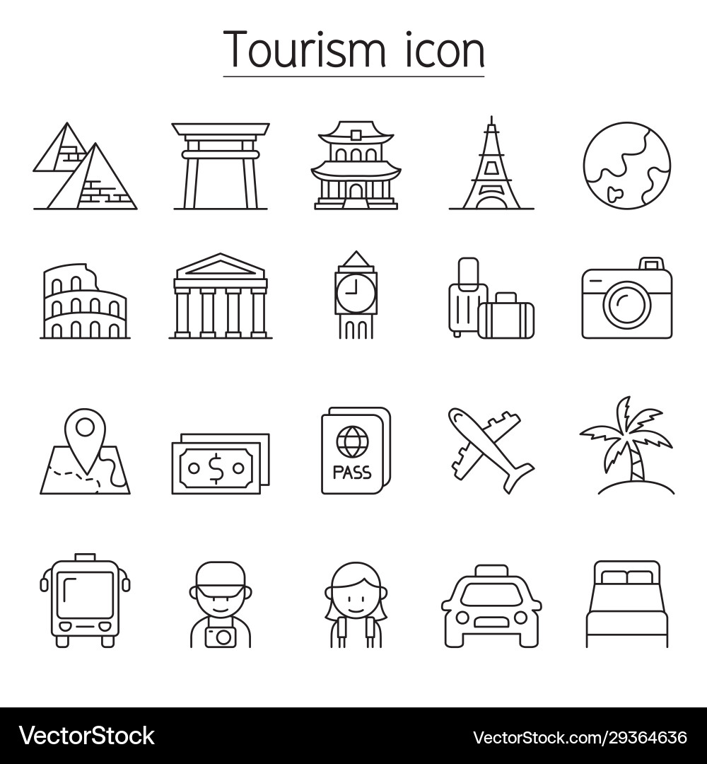 Tourism landmark icon set in thin line style Vector Image