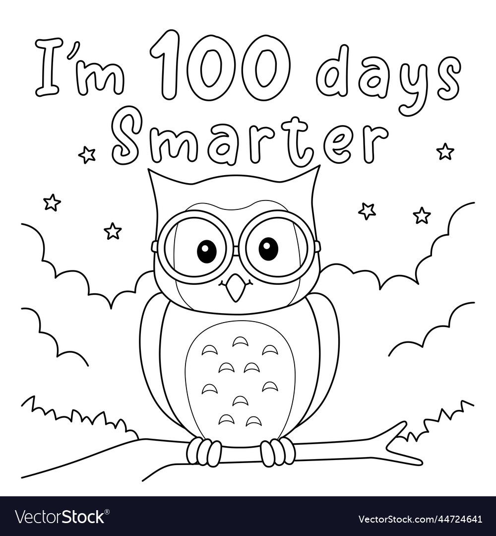 100th day of school smarter owl coloring page Vector Image