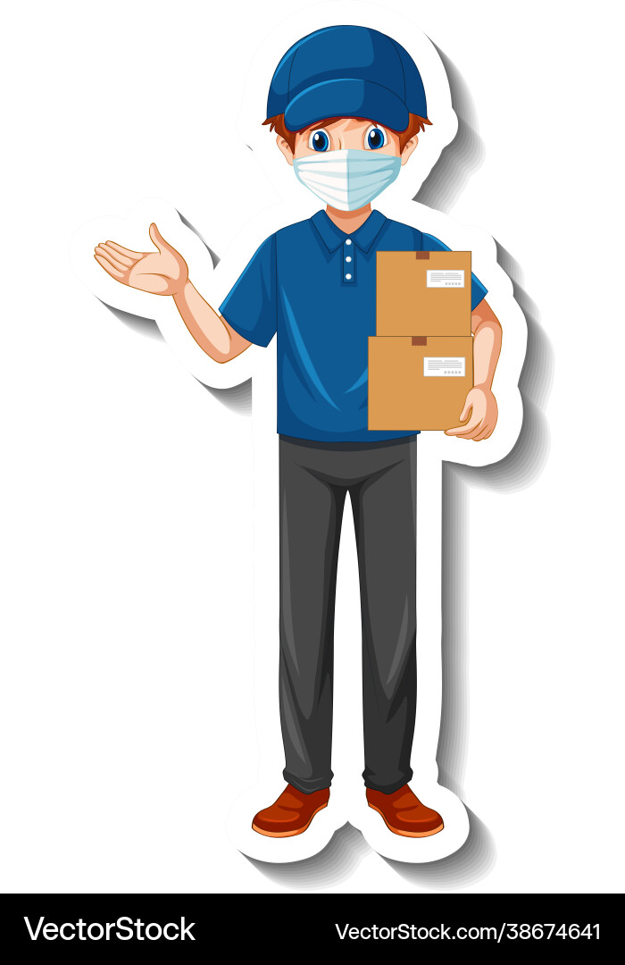 A sticker template with delivery man in uniform Vector Image