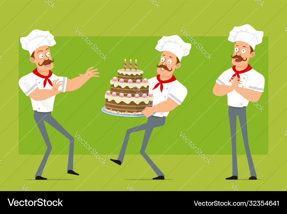 Cartoon flat strong chef cook man character set Vector Image