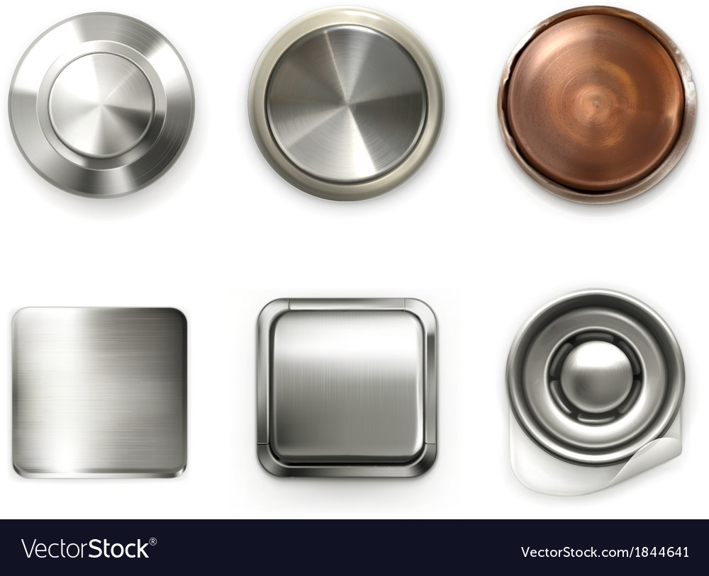 Detailed metal buttons set Royalty Free Vector Image