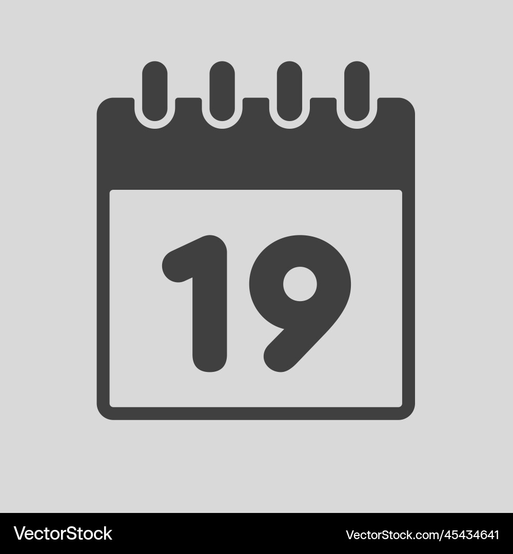 Icon page calendar day - number 19 Royalty Free Vector Image