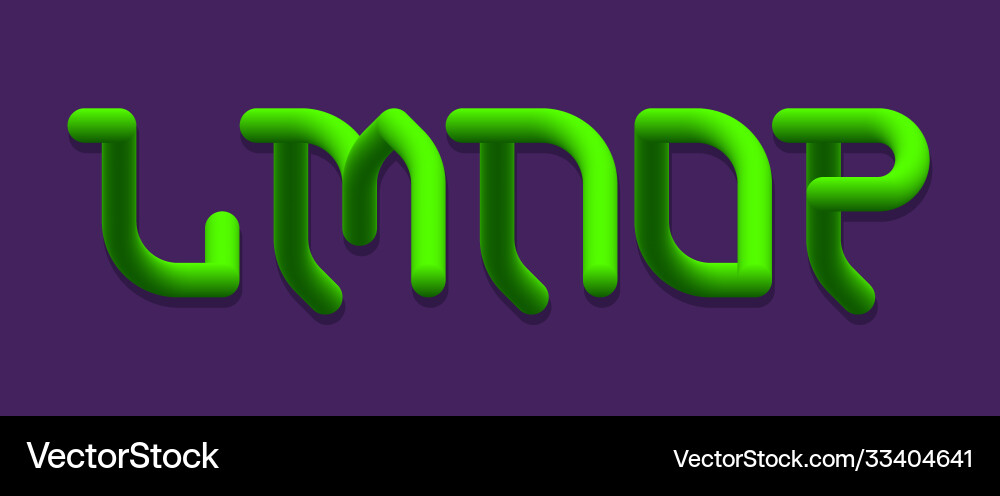 L m n o p green gradient 3d letters luminous Vector Image