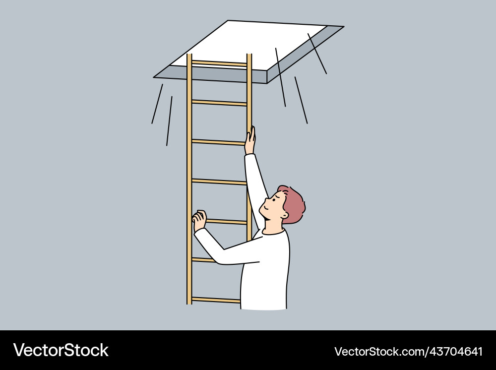 Man climbing up ladder to light Royalty Free Vector Image