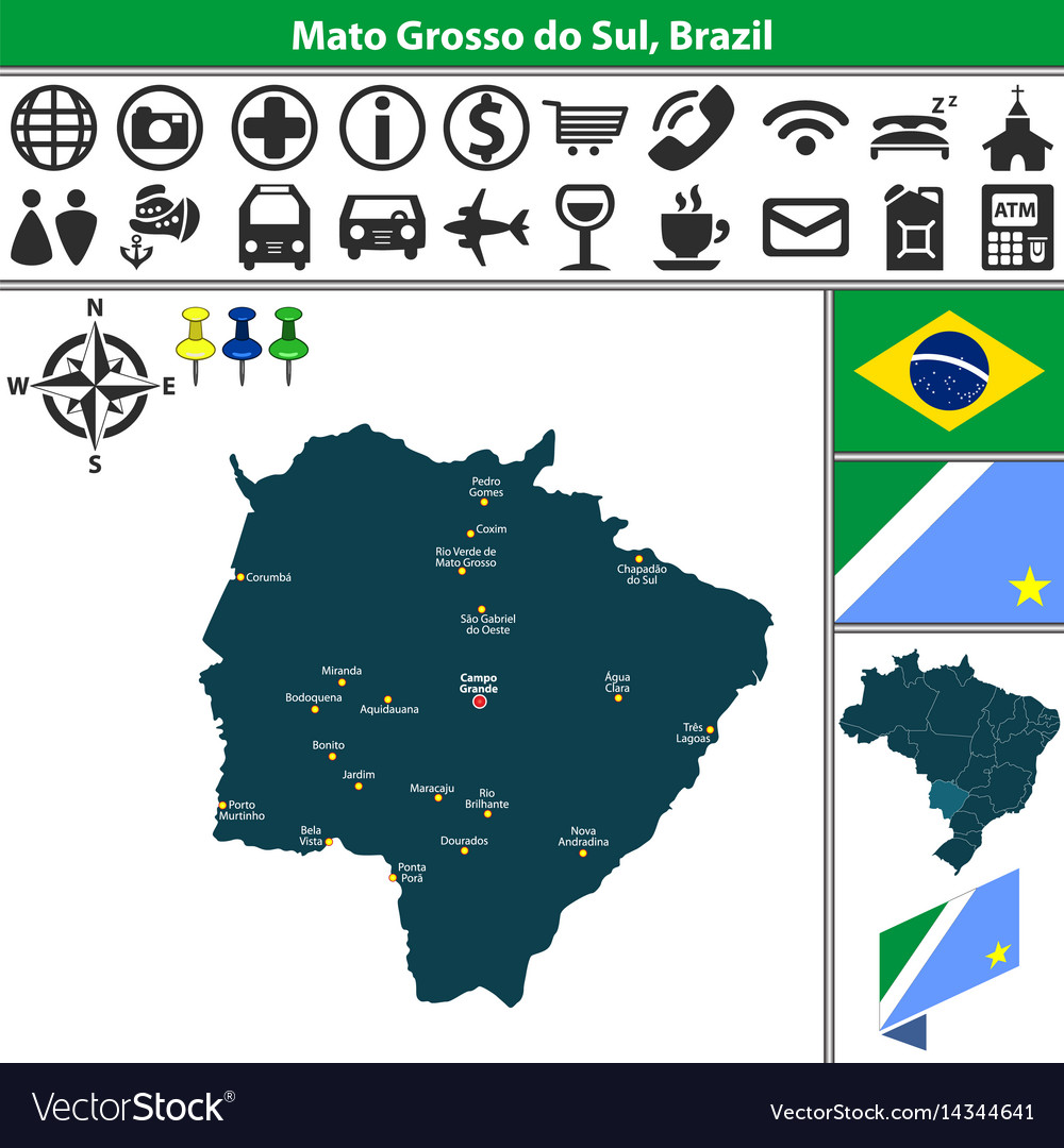 Map mato grosso do sul brazil Royalty Free Vector Image