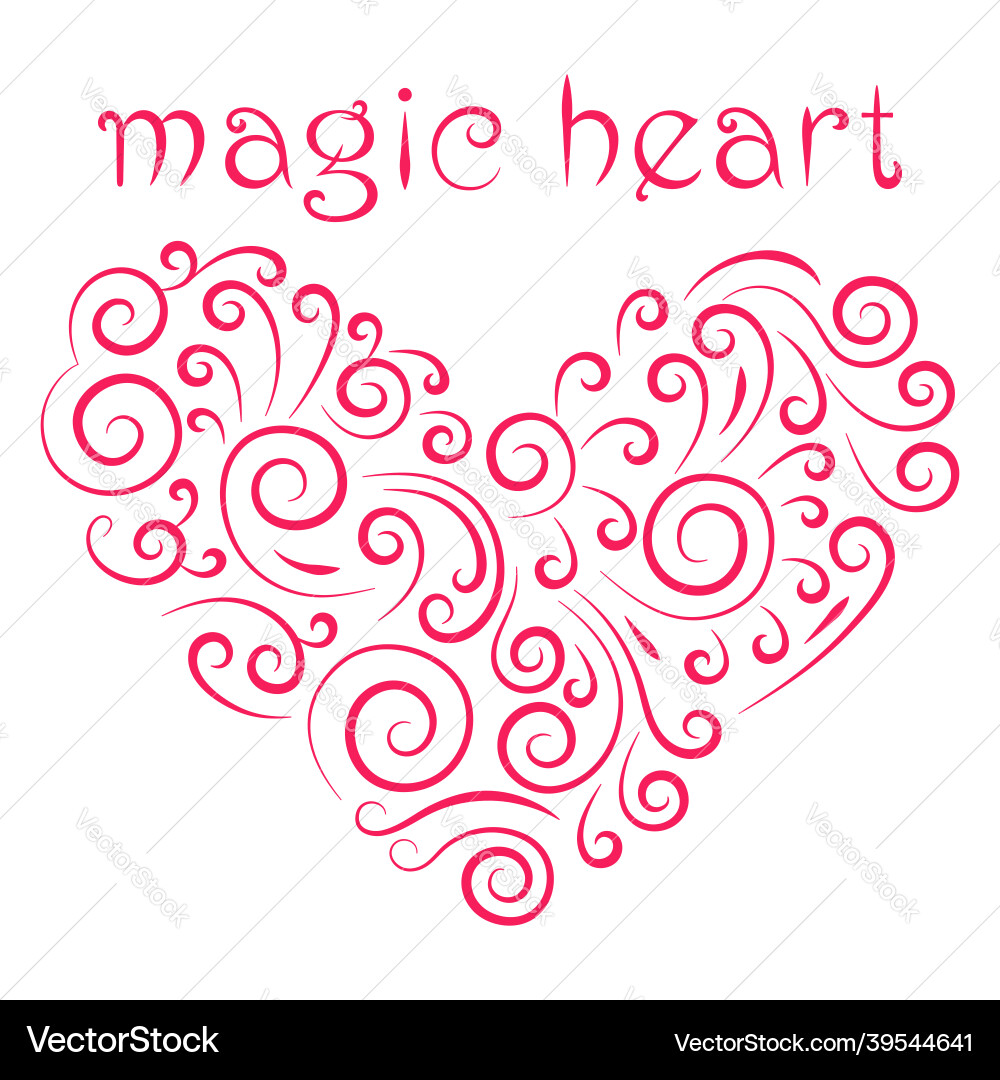 Red heart from curls inscription magic Royalty Free Vector